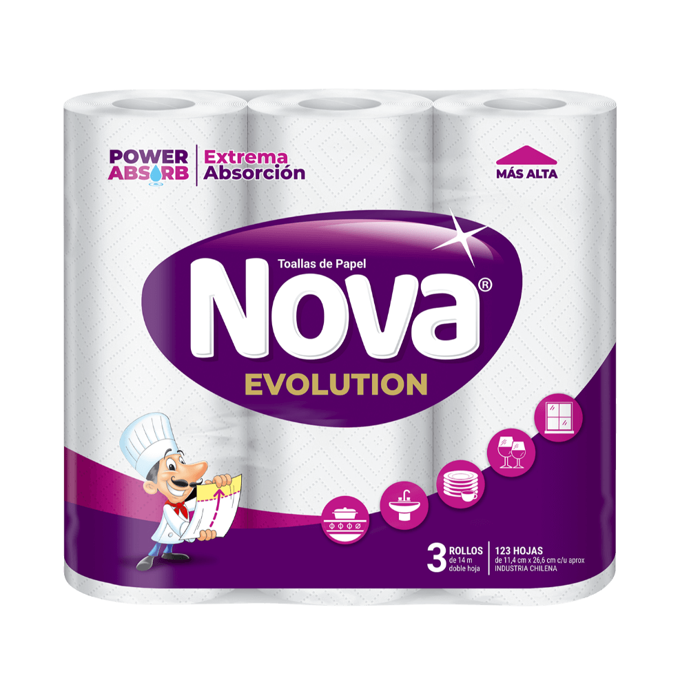 Toalla de Papel Nova Evolution Absorb Rollo 3 un 14 mt | Nova